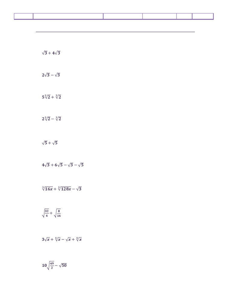 Operations On Radical (Addition and Subtraction) | PDF