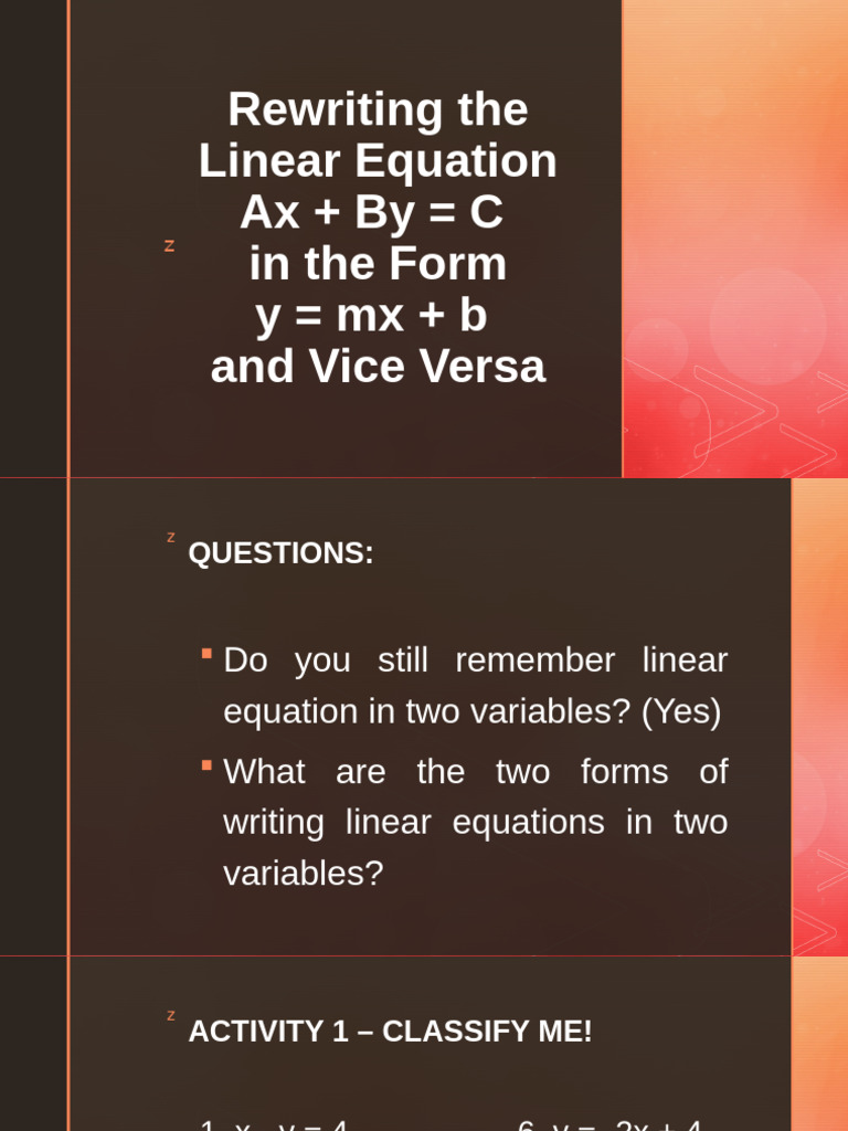 Rewriting The Linear Equation and Vice Versa | PDF