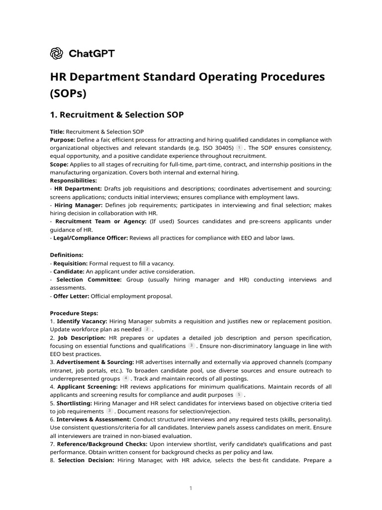 HR Department Standard Operating Procedures (SOPs) | PDF | Payroll ...