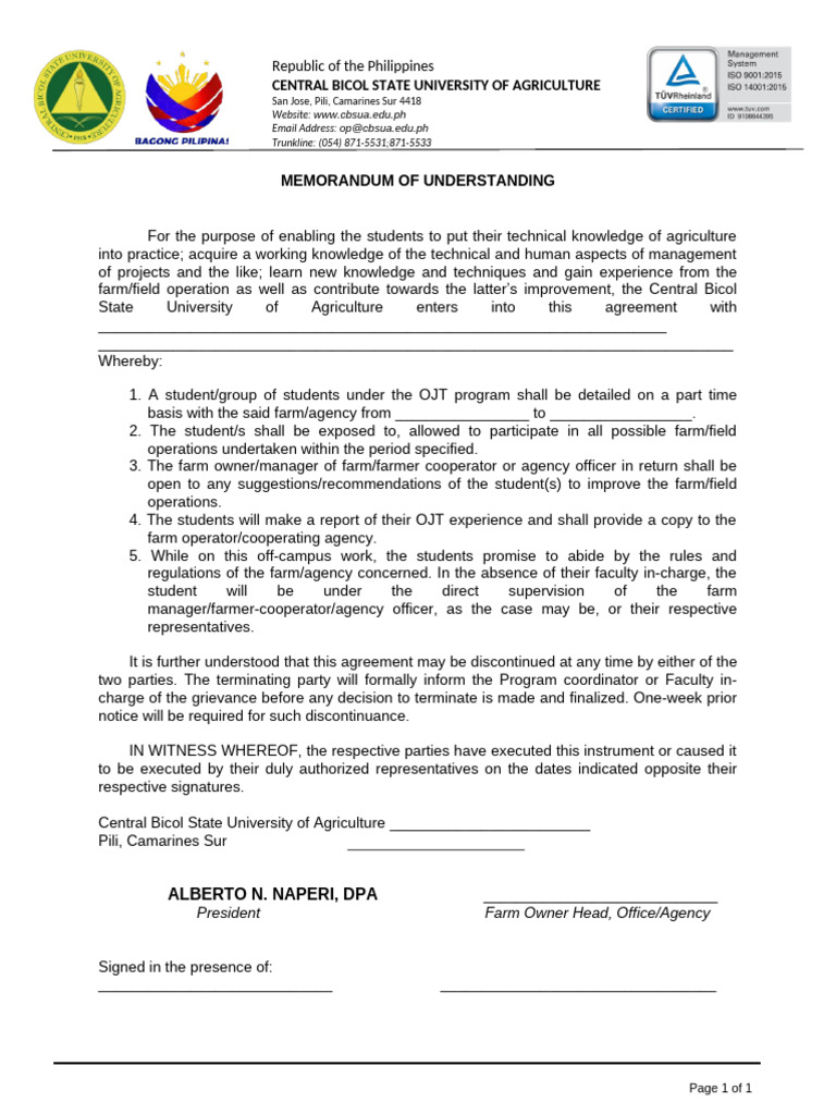 Memorandum of Understanding | PDF