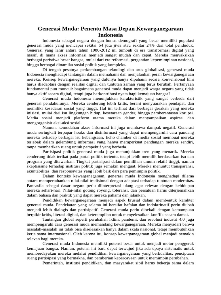 Kewarganegaraan Generasi Muda Indonesia | PDF