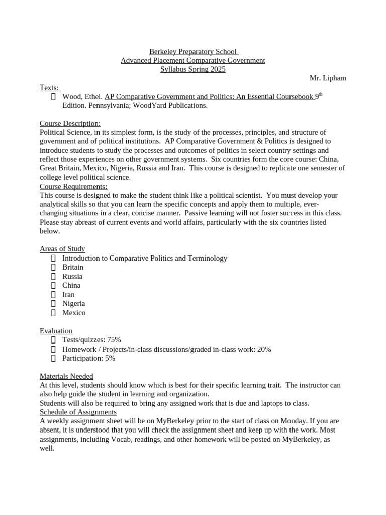 AP Comp Pol Syllabus Spring 2025 | PDF | Essays | Artificial Intelligence