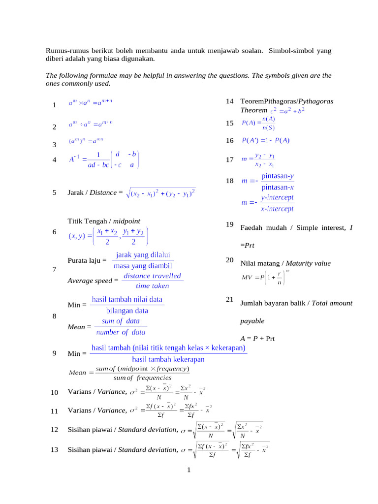 K1 Format Math Baru 2021 Pdf