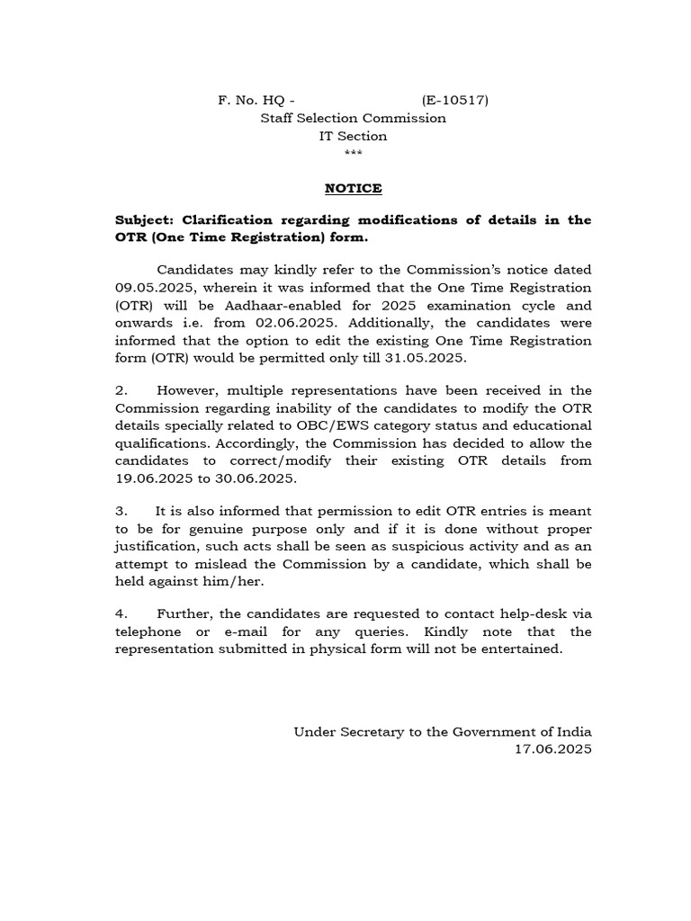 Notice Subject: Clarification Regarding Modifications of Details in The ...