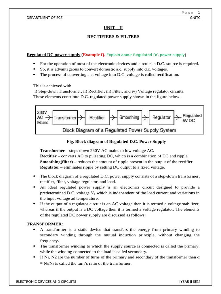 EDC Unit-2 (AutoRecovered) | PDF | Rectifier | Capacitor