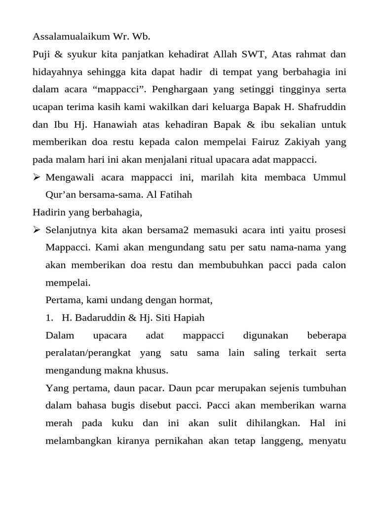 Teks MC Acara Mappacci Adat Bugis | PDF