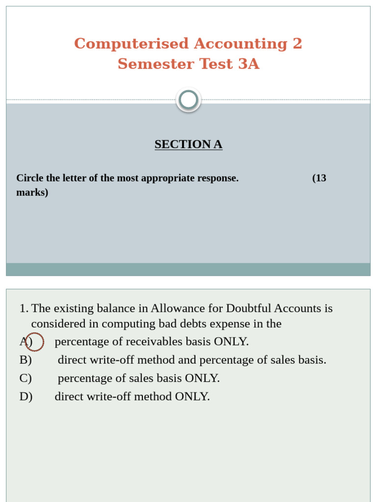 Computerized Accounting Test Questions | PDF | Debits And Credits | Bad ...