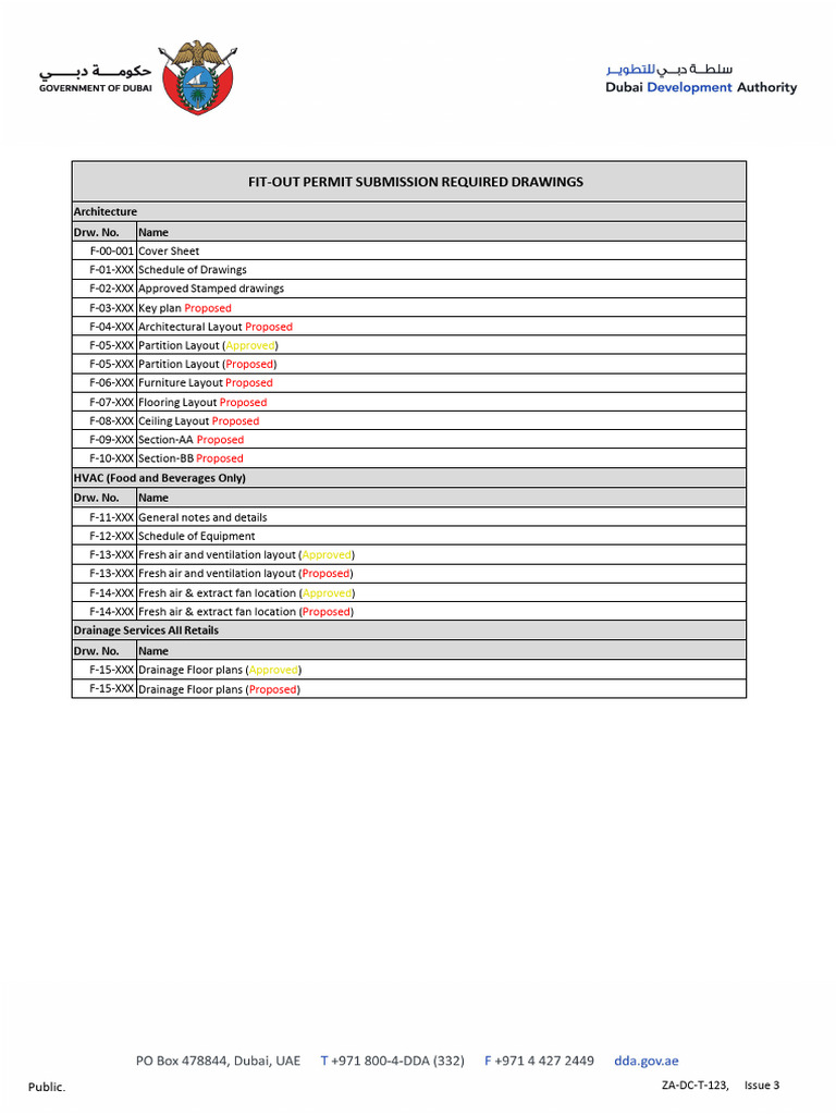 DDA - Fitout Permit Submission Required Drawings | PDF
