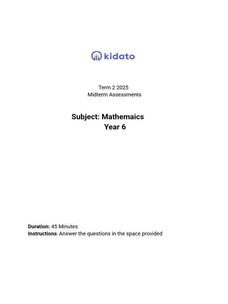 Year 6 Math Midterm Assessment 2025 | PDF