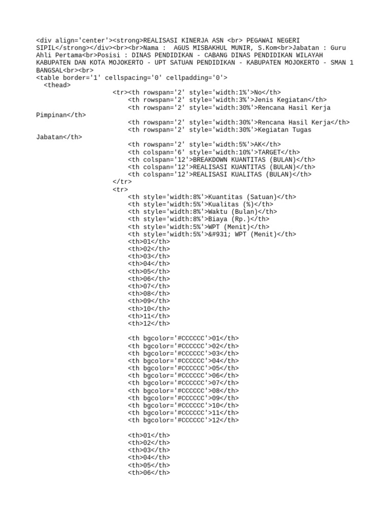 Matriks - Kinerja - Asn 198408072024211016 AGUS - MISBAKHUL - MUNIR 05 07 2024 004028 | PDF