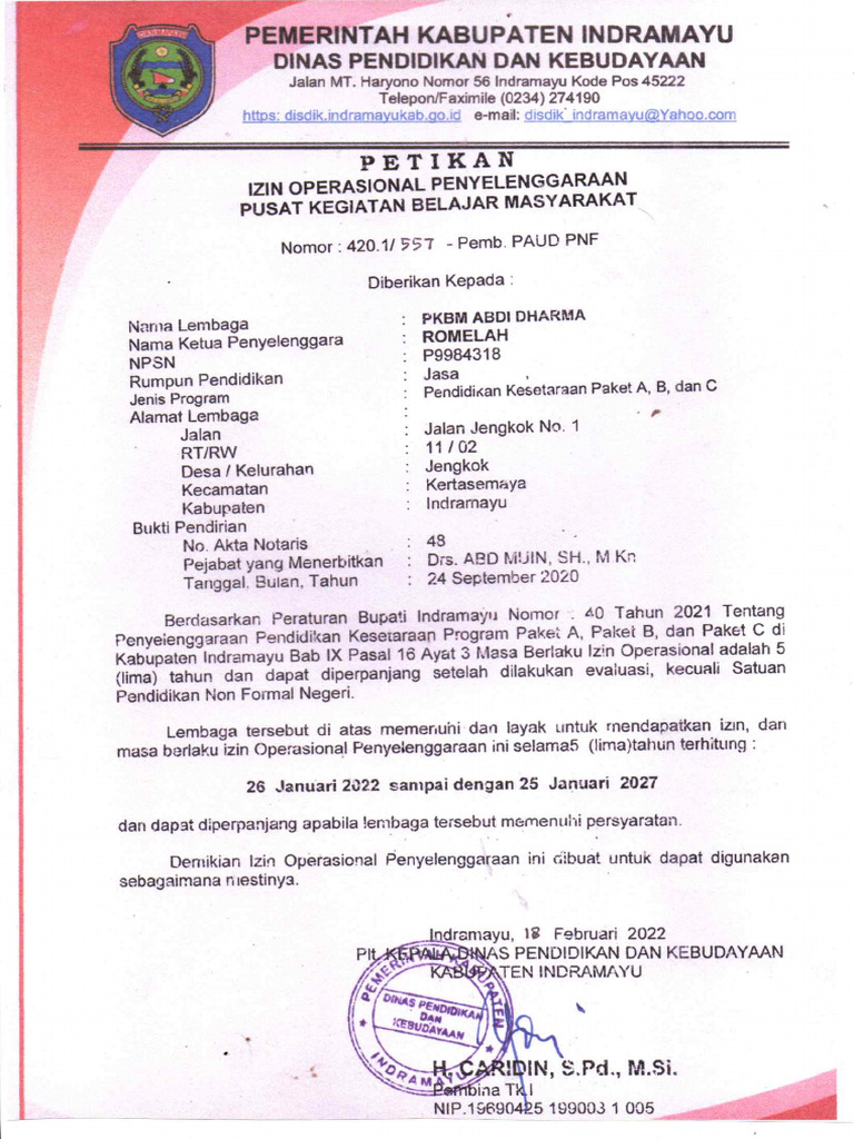 Ijin Operasional PKBM20220621 - 000001-1 | PDF