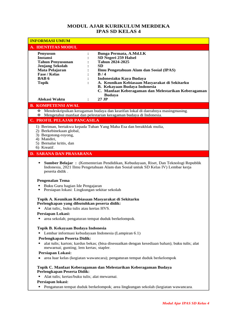 Modul Ajar Bunga Permata Ipas Kelas 4 Semester 2 | PDF