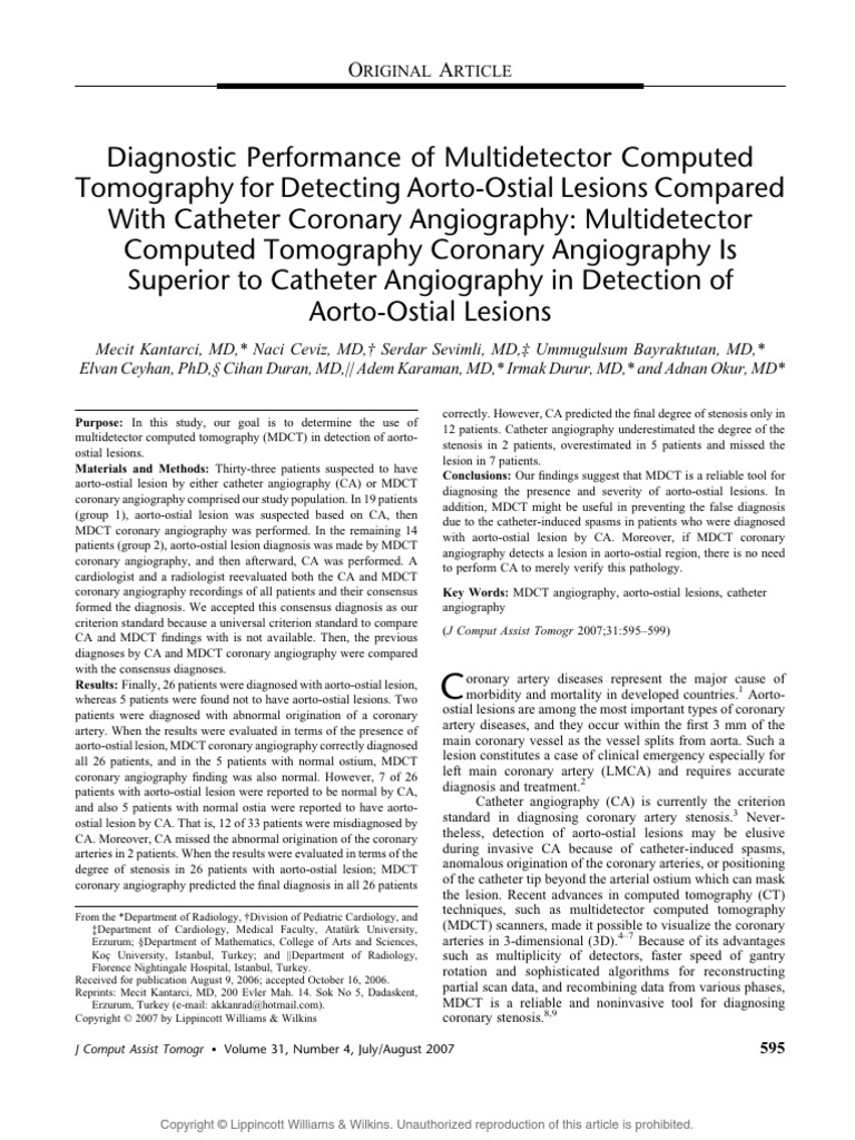 Diagnostic Performance of Multidetector Computed | PDF | Angiography ...