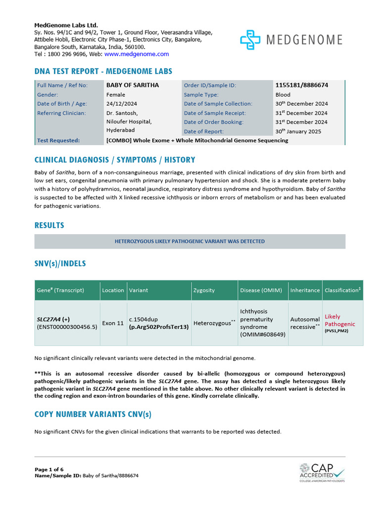 MedGenome Labs DNA Test Report | PDF | Single Nucleotide Polymorphism ...