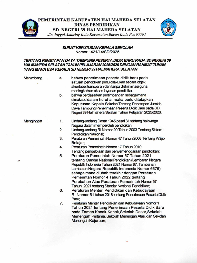 SK Daya Tampung | PDF