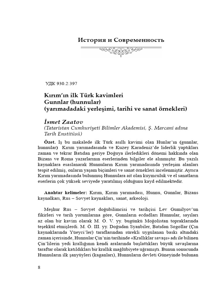 The First Turks of The Crimea Huns The Area of Distribution and ...