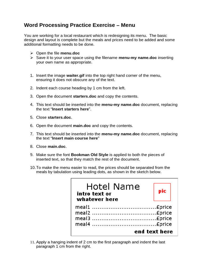 Menu Formatting Instructions | PDF