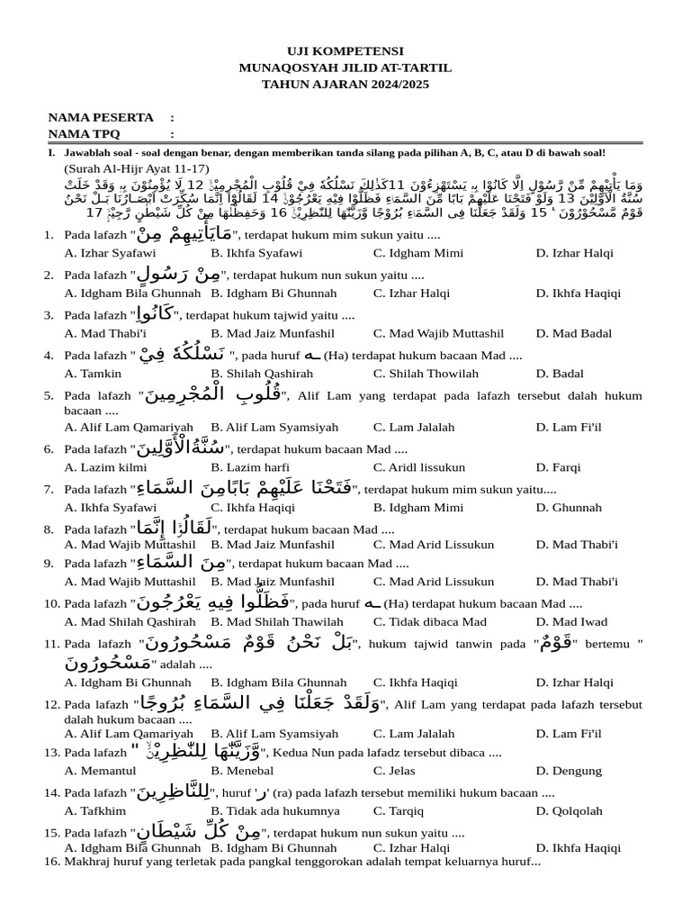 Soal Tajwid | PDF