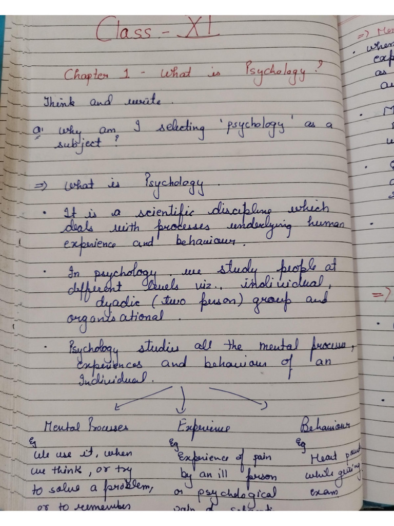 Class - Xi Psychology Notes Chapter 1 | PDF