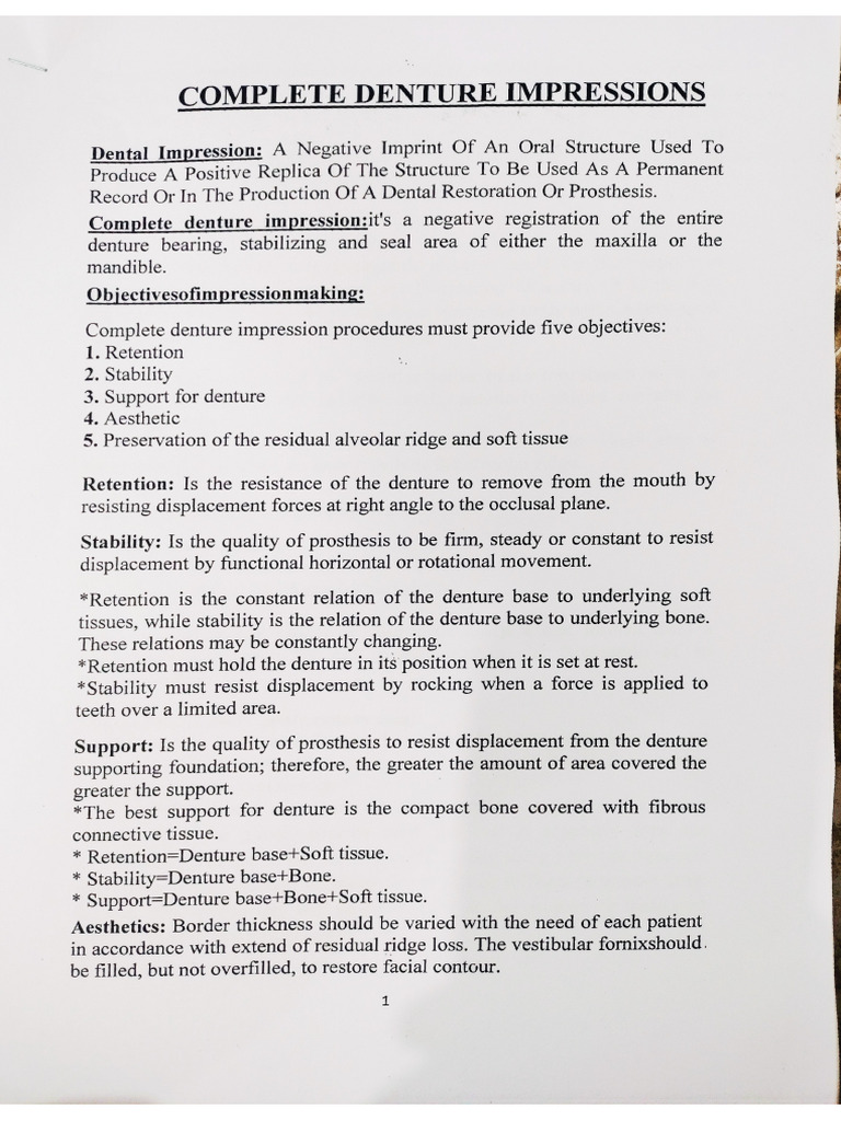 Complete Denture Impressions | PDF