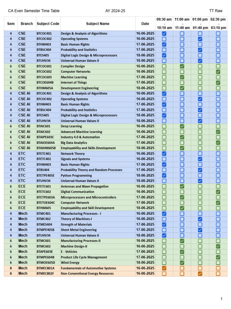 Time Table CA Even 24-25 | PDF | Artificial Intelligence | Intelligence ...