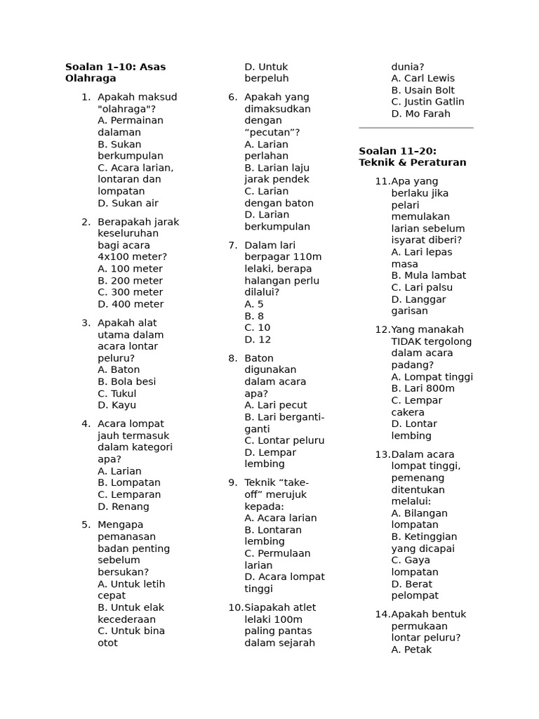 Kuiz 1 Olahraga | PDF