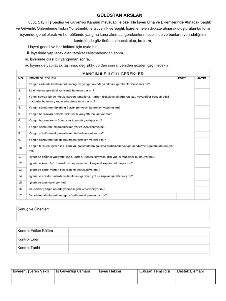 Kontrol Formu | PDF