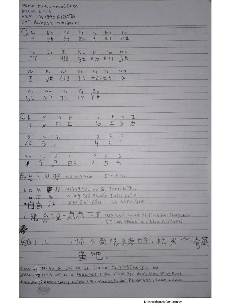 6 BPA - Muhammad Anca - Uas Bahasa Mandarin | PDF