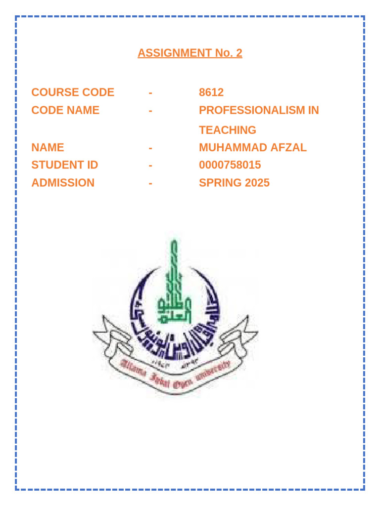 8612 Assignment No. 2 | PDF | Teachers | Pedagogy