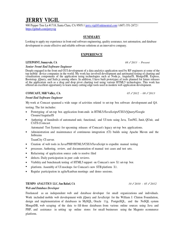 Jerry Vigil CV | PDF | Angular Js | Java Script