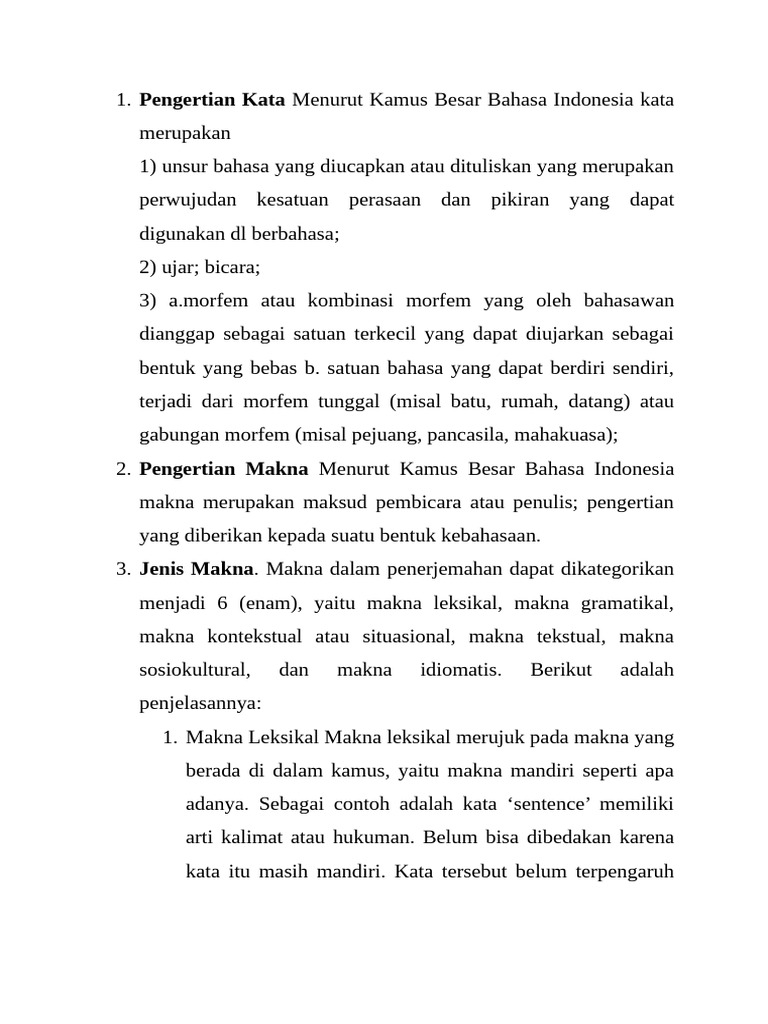 Pengertian Kata Menurut Kamus Besar Bahasa Indonesia Kata Merupakan | PDF