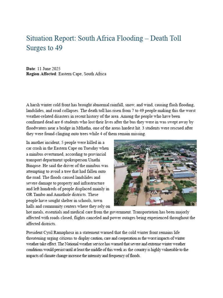 South Africa Floods: 49 Confirmed Dead | PDF | Flood | Natural Disasters