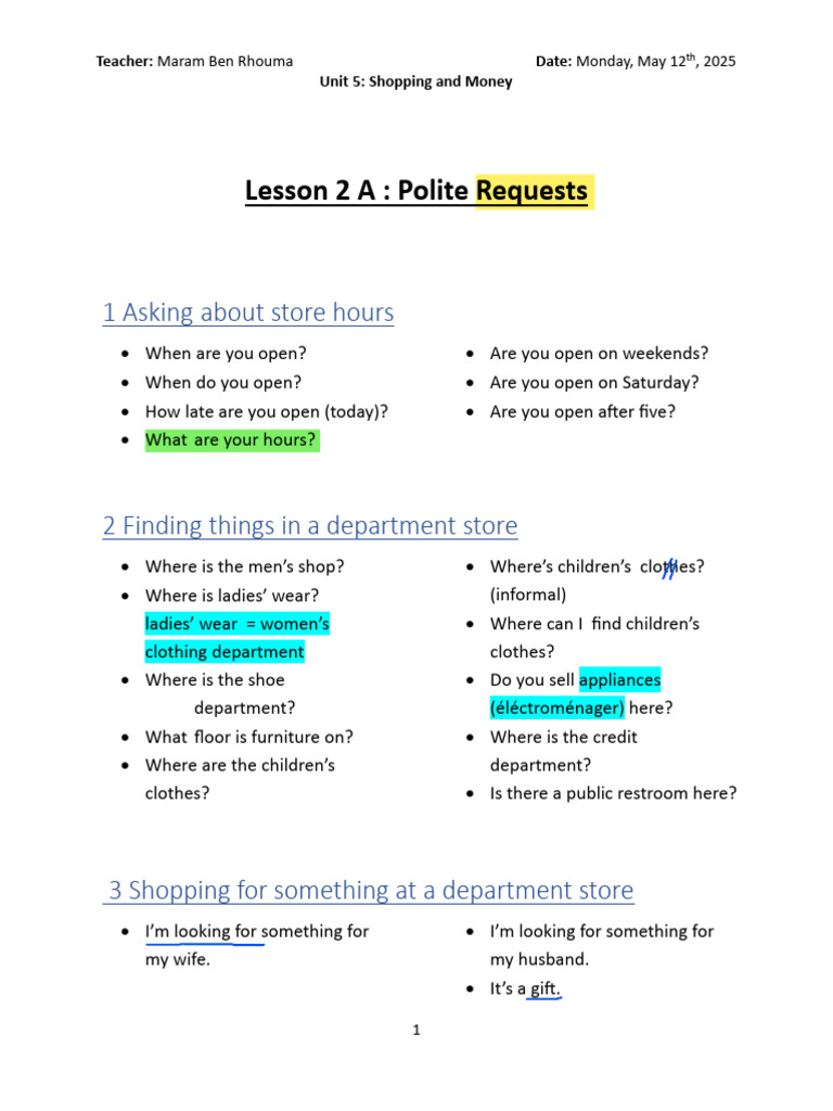 Polite Requests Lesson Explained | PDF | Credit Card