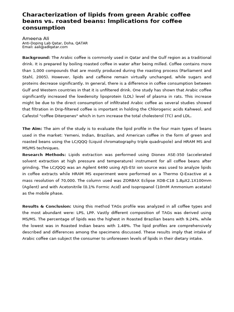 Characterization of Lipids From Green Arabic Coffee Beans Vs | PDF ...