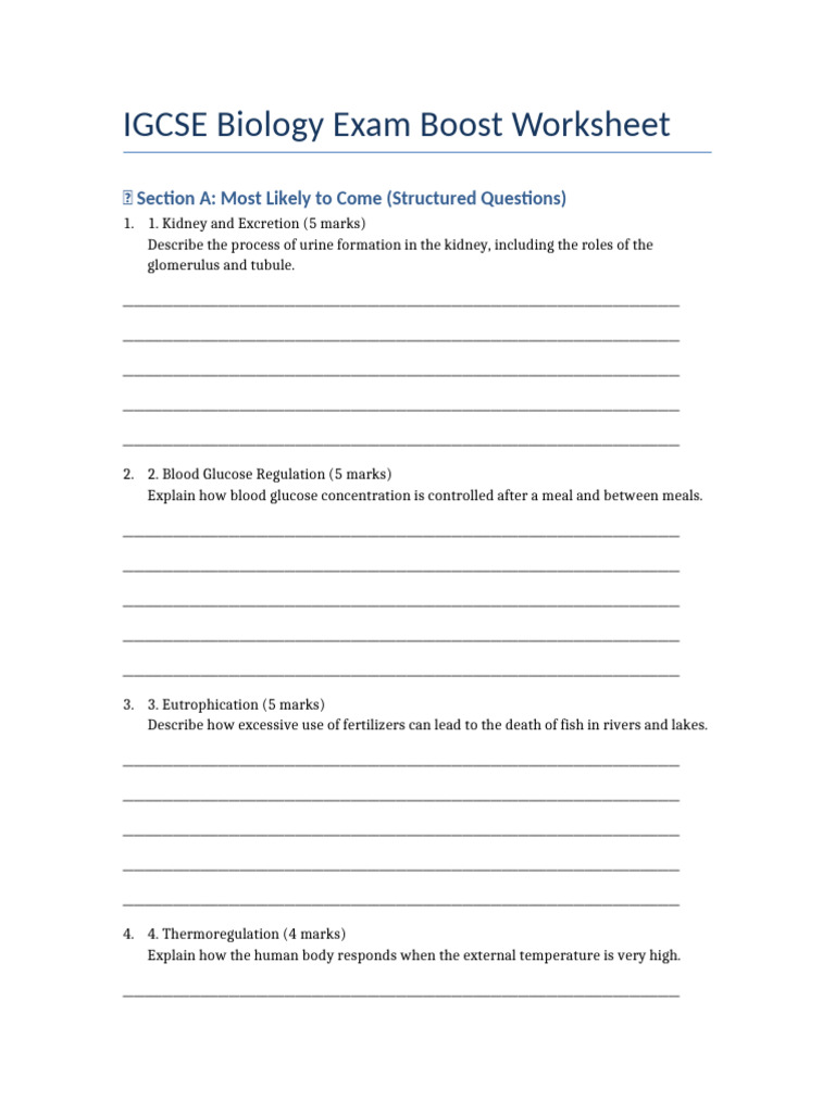 IGCSE Biology Exam Boost Worksheet | PDF | Kidney