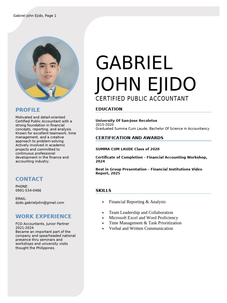 Gabriel John Ejido: CPA Profile | PDF