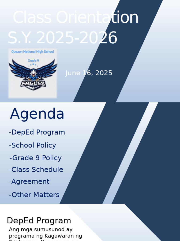 Grade 9 Class Orientation Agenda 2025 | PDF