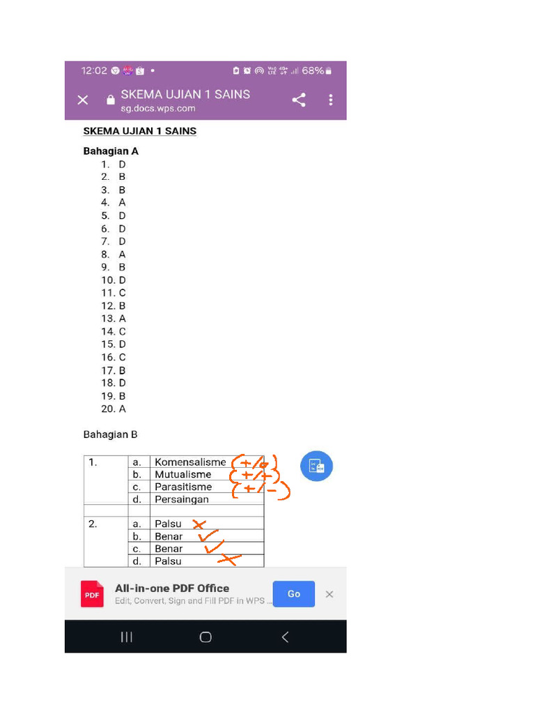 Skema Kuiz Sains f2 Bab 1 Dan 2 | PDF
