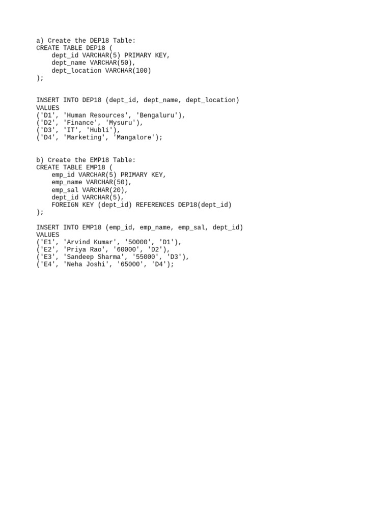 3 Create Dep and Emp Table | PDF