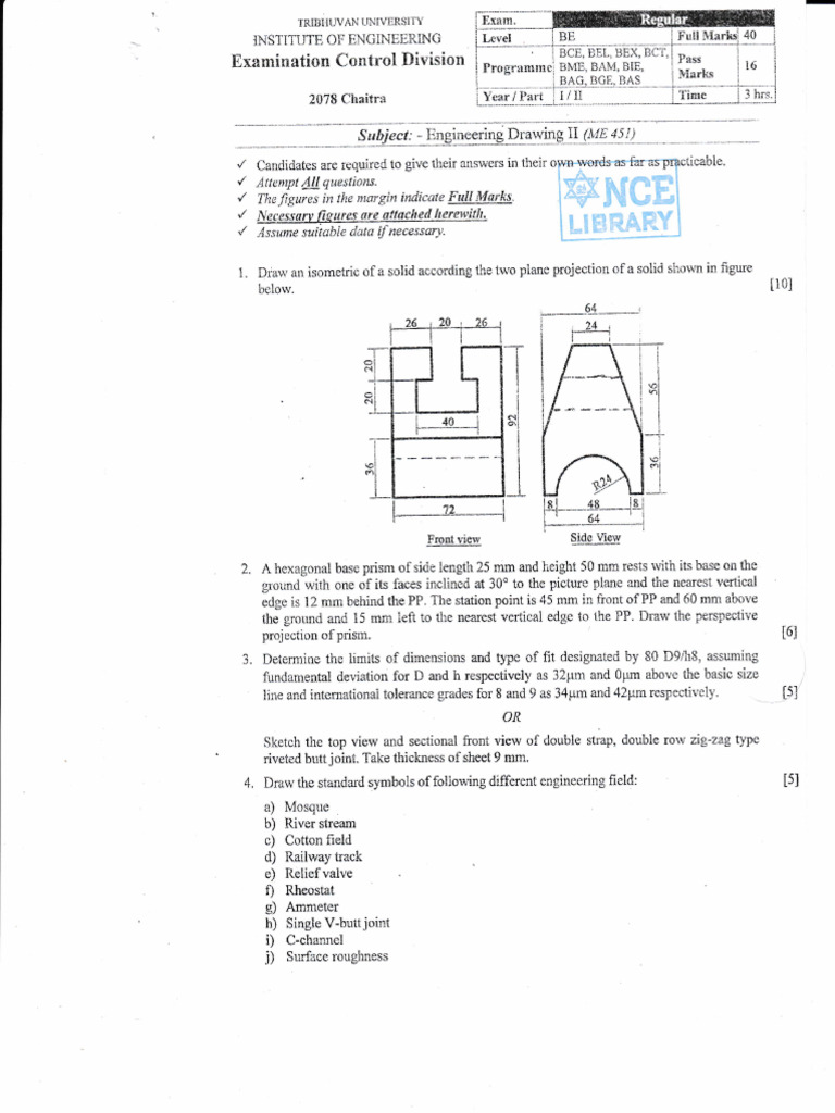 Engineering Drawing Exam Guidelines | PDF