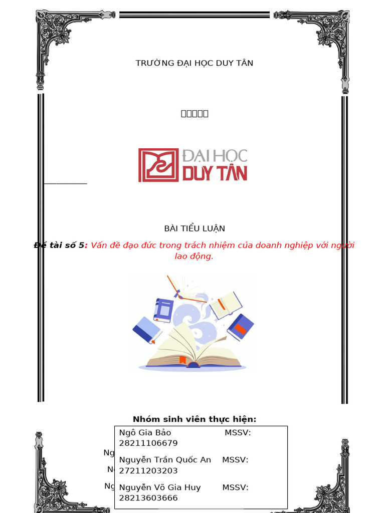 Tiểu Luận Vấn Đề Đạo Đức Trong Trách Nhiệm Của Doanh Nghiệp Với Người ...