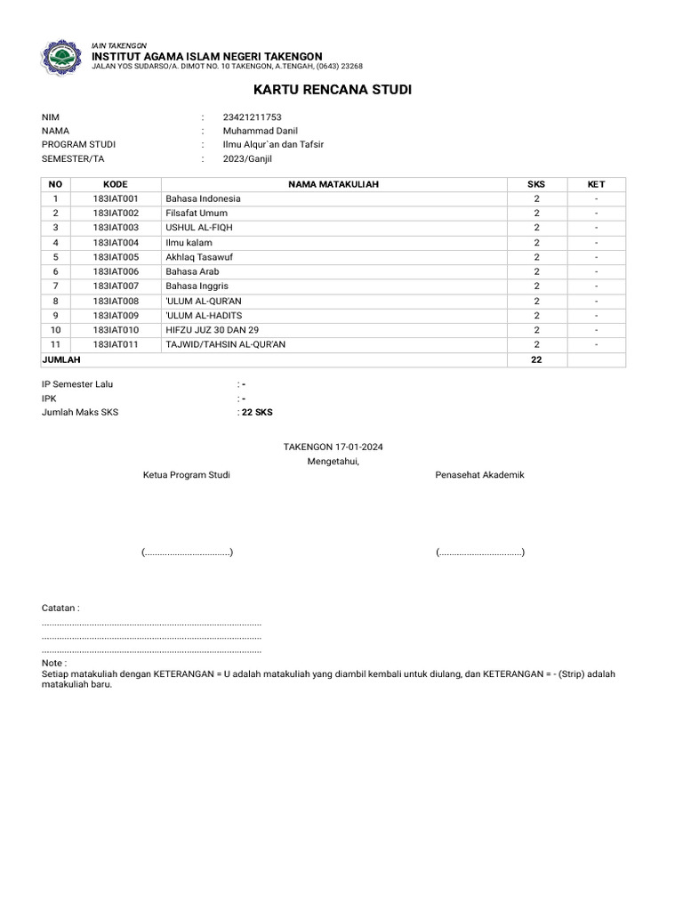 KRS Pengajuan KRS (Kartu Rencana Studi) | PDF