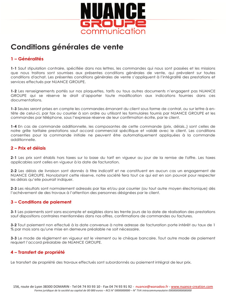 Conditions Générales de Vente | PDF | Facture