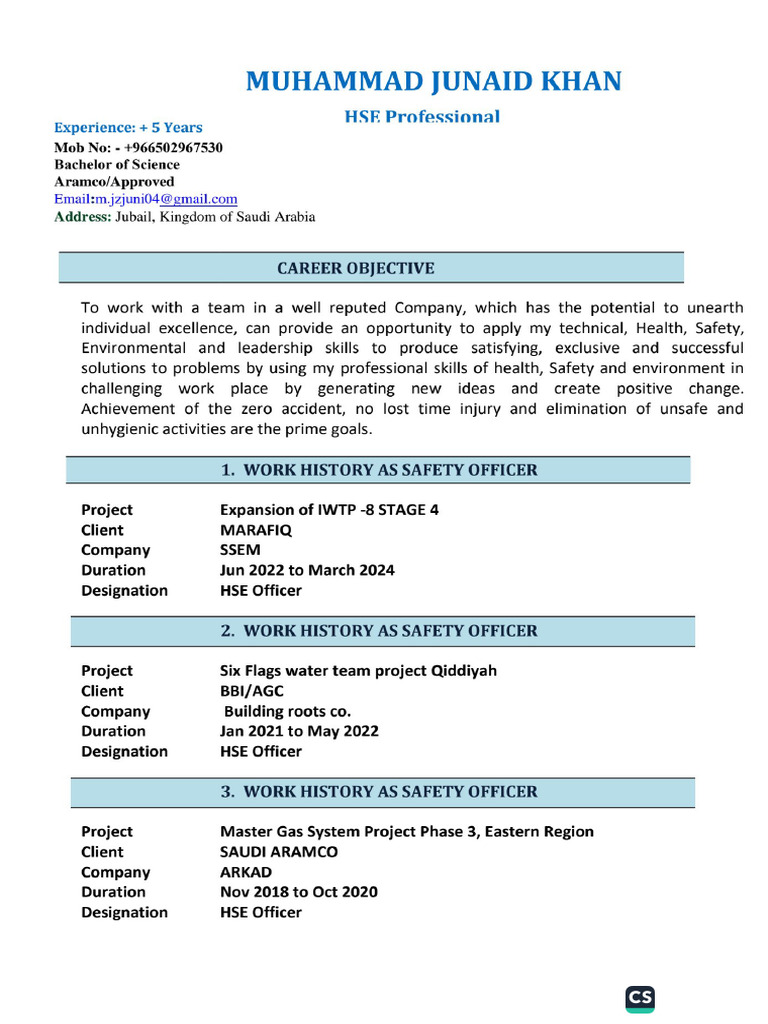 M Junaid Khan Hse Officer | PDF