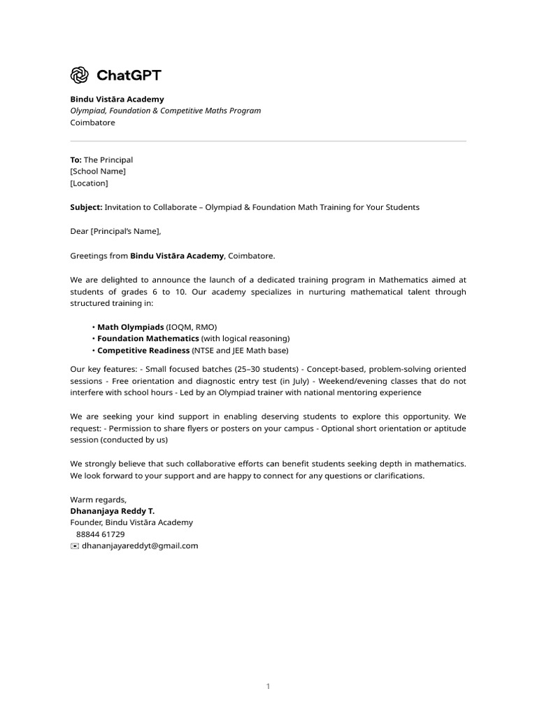 School Outreach Letter | PDF