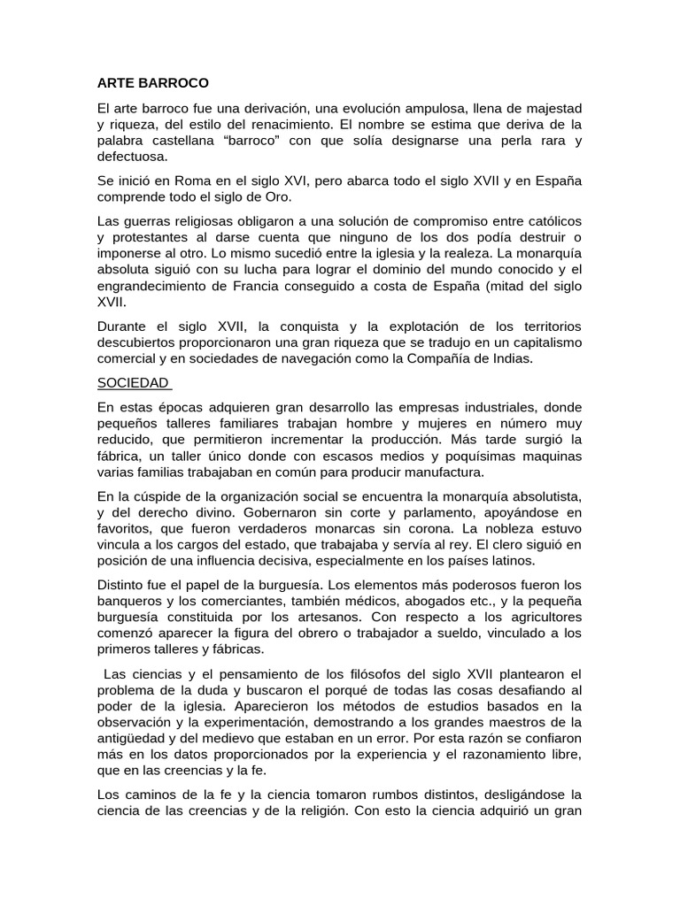 Arte Barroco: Historia y Características | PDF