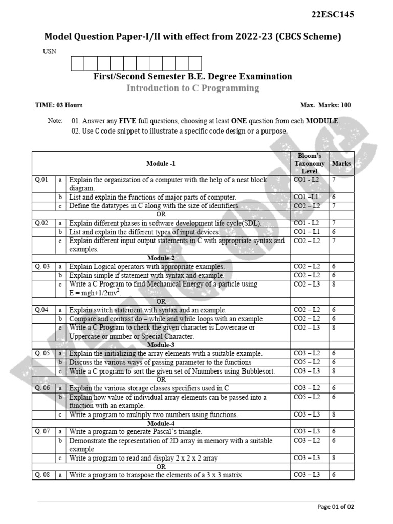 @vtucode - in BESCK104E 204E Model Set 1 Paper | PDF | Computer Program | Programming