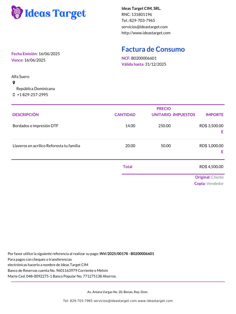 Factura de Consumo - Ideas Target CIM | PDF