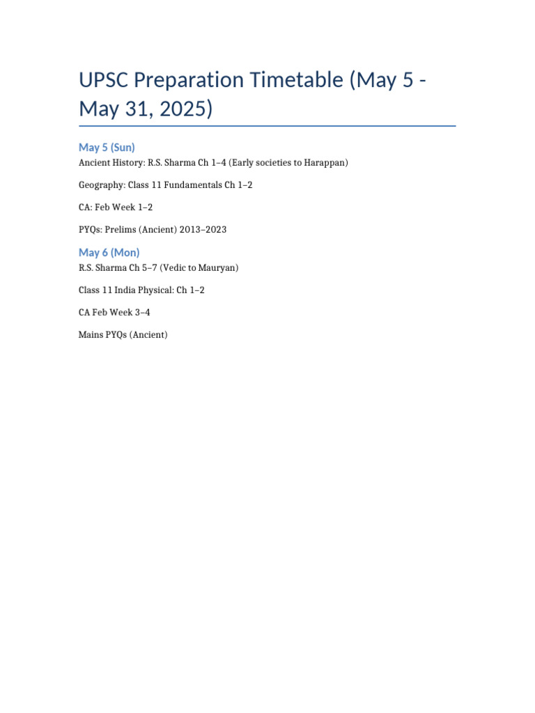 UPSC Timetable May 2025 | PDF