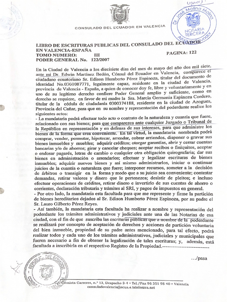 Consulado Del Ecuador en Valencia Poder Edison | PDF